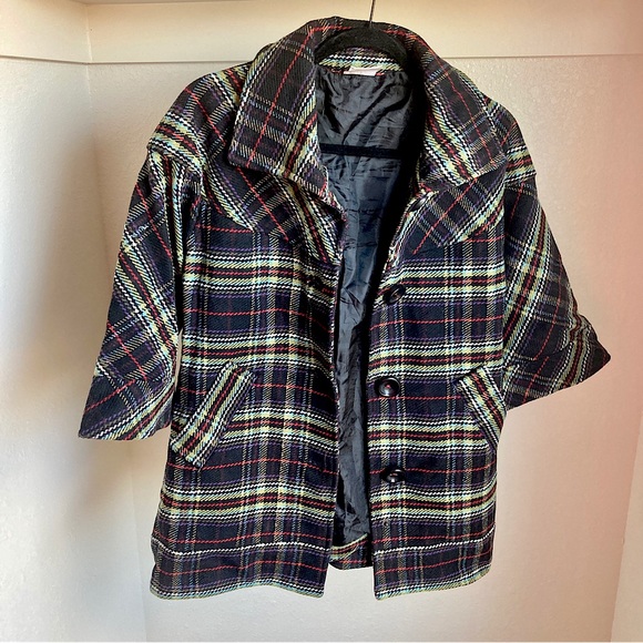 Zara | Jackets & Coats | Zara Trf Black Green Plaid Wool Pea Coat ...